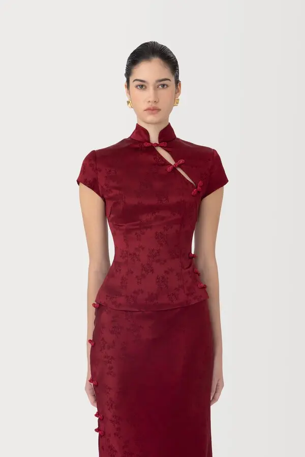 SAU LEE Ren Satin Jacquard Top