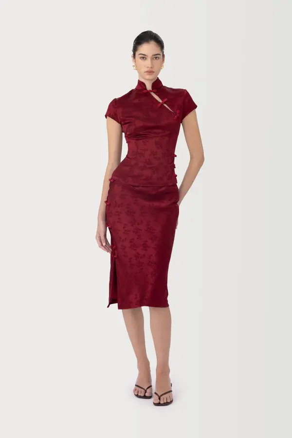SAU LEE Ren Satin Jacquard Top