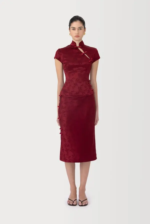SAU LEE Ren Satin Jacquard Top