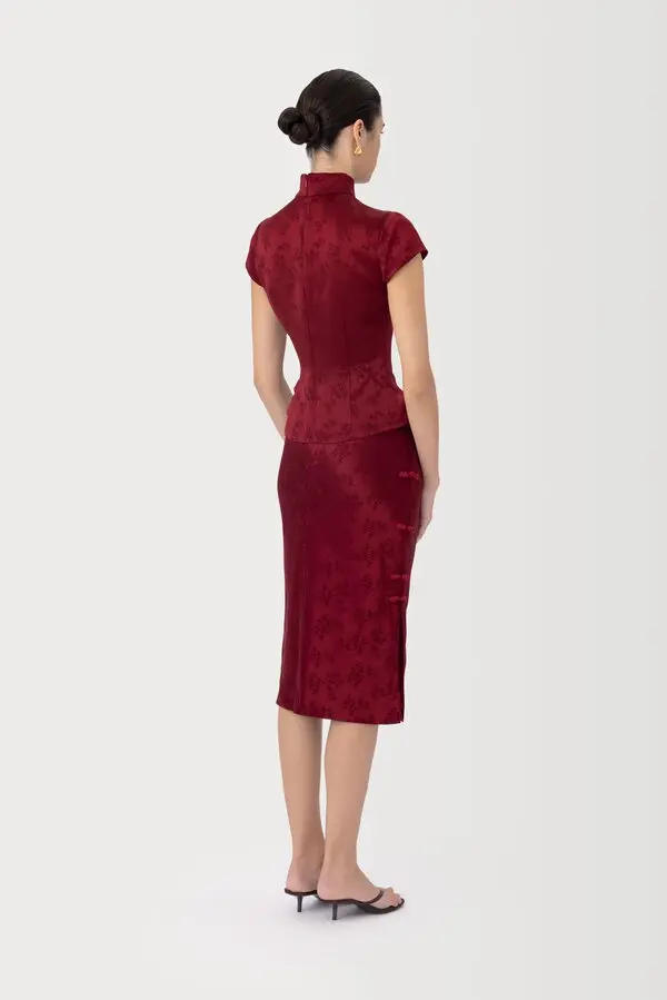 SAU LEE Ren Satin Jacquard Top