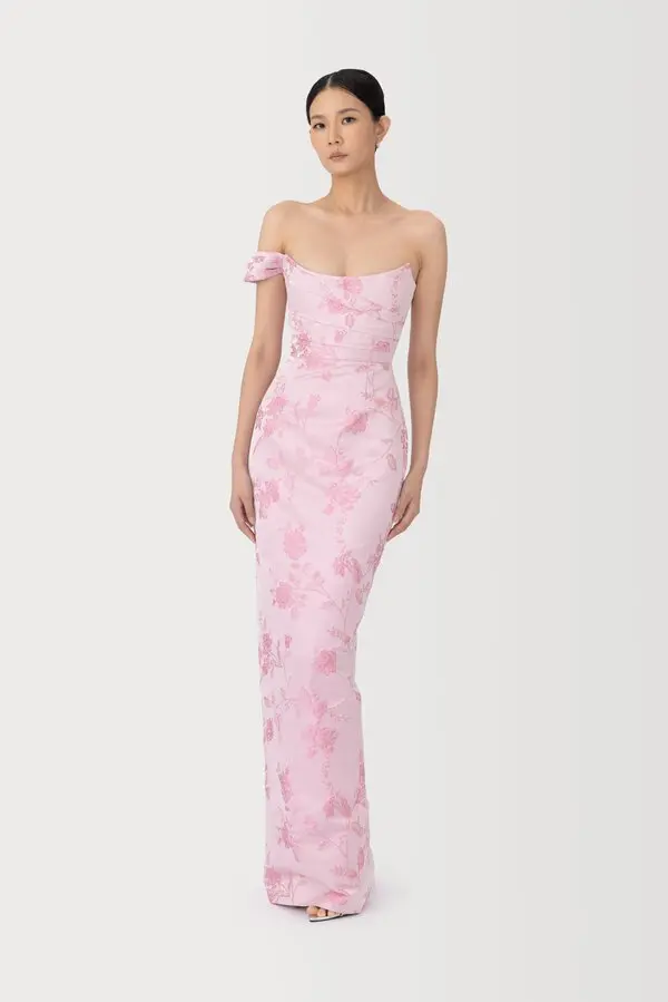 SAU LEE Jackson Brocade Gown - Pink Rococo