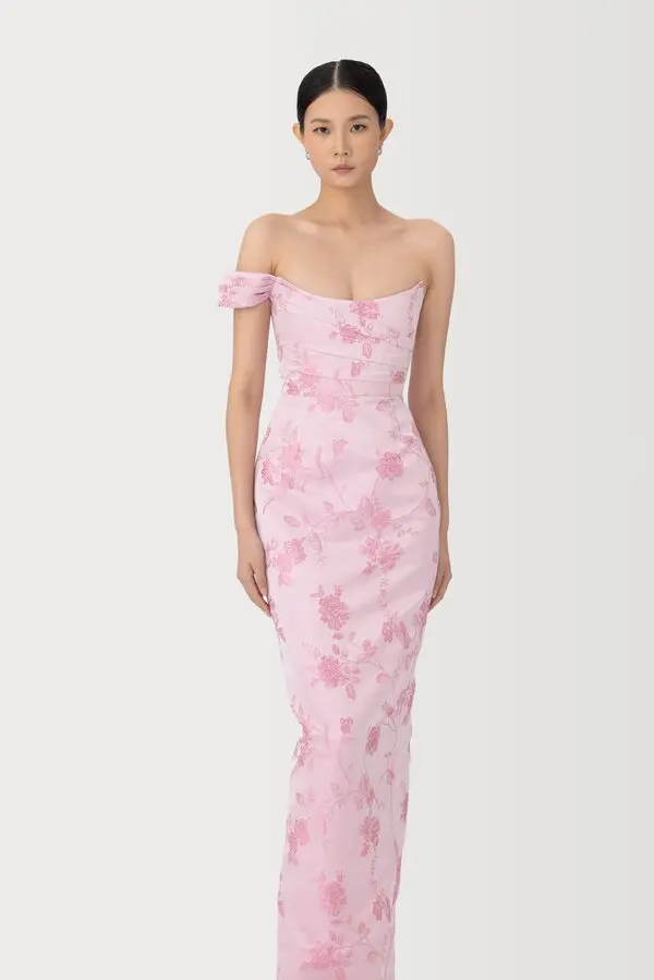 SAU LEE Jackson Brocade Gown - Pink Rococo
