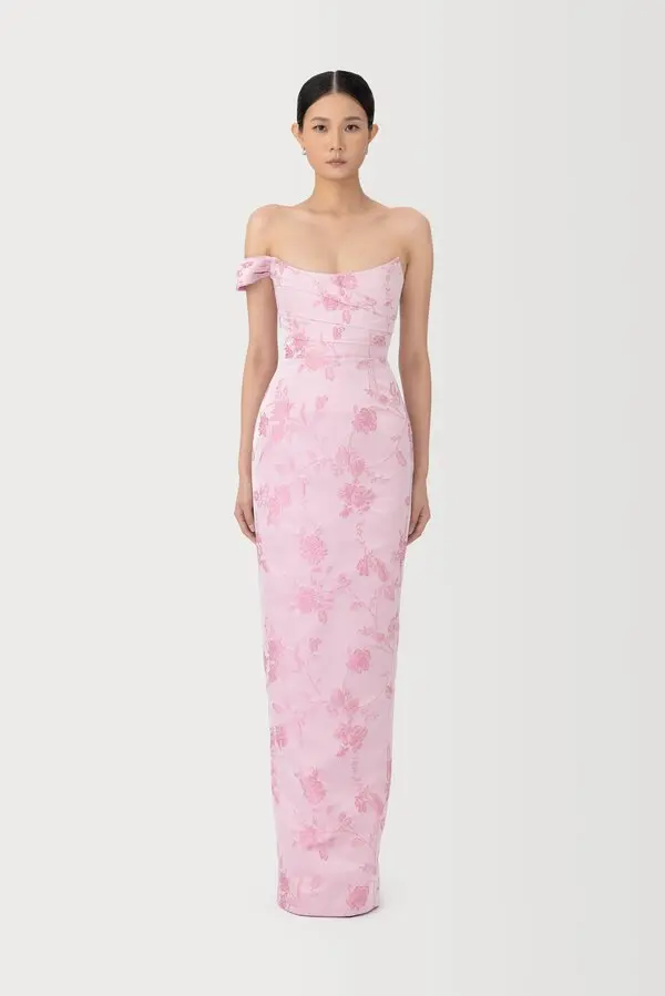 SAU LEE Jackson Brocade Gown - Pink Rococo