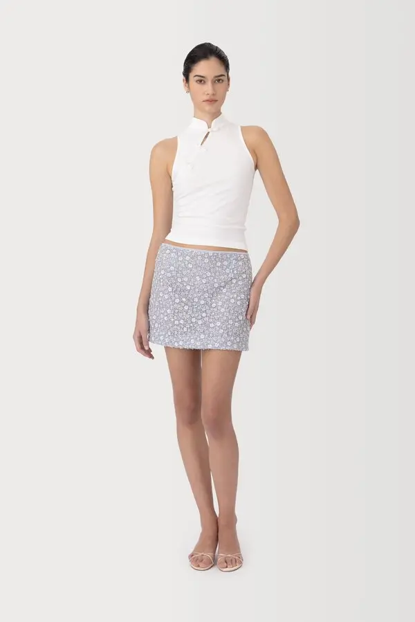 SAU LEE Tilly Sequin Floral Mini Skirt