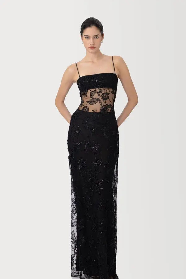 SAU LEE Adeline Embellished Floral Lace Maxi Dress