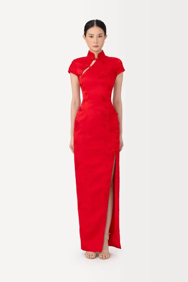 SAU LEE Isabella Embroidered Satin Gown