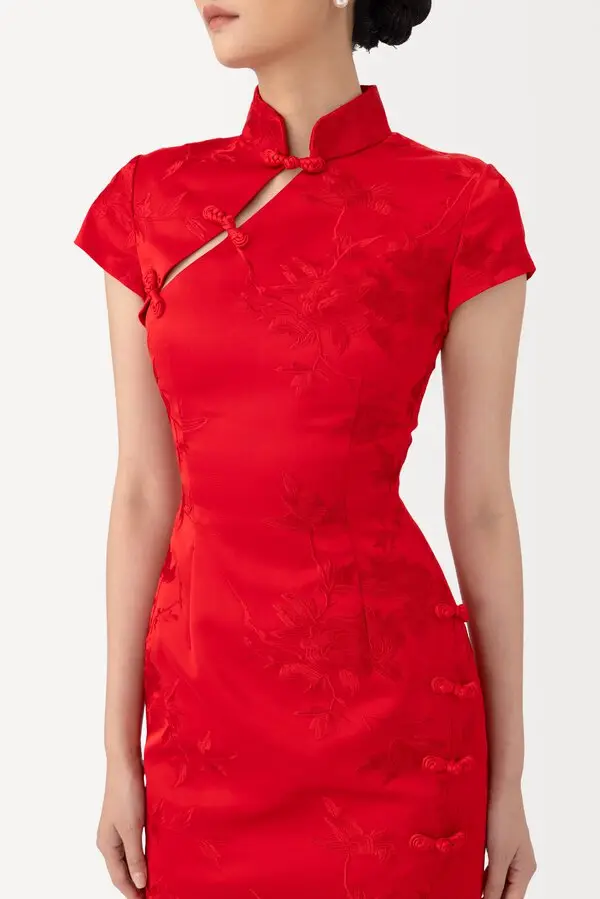 SAU LEE Isabella Embroidered Satin Gown