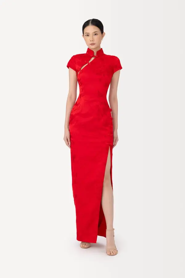 SAU LEE Isabella Embroidered Satin Gown