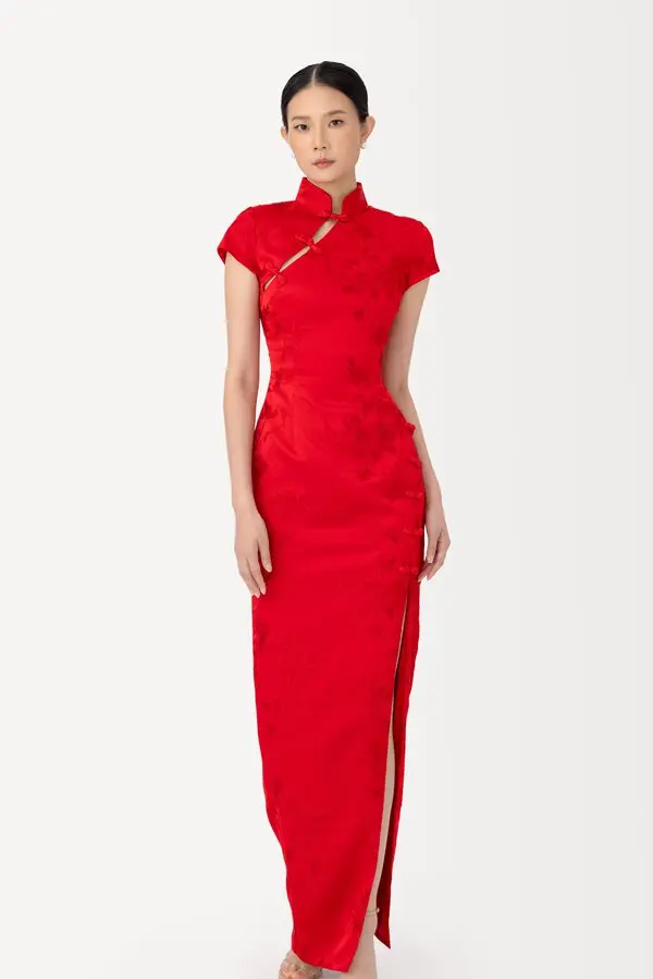 SAU LEE Isabella Embroidered Satin Gown