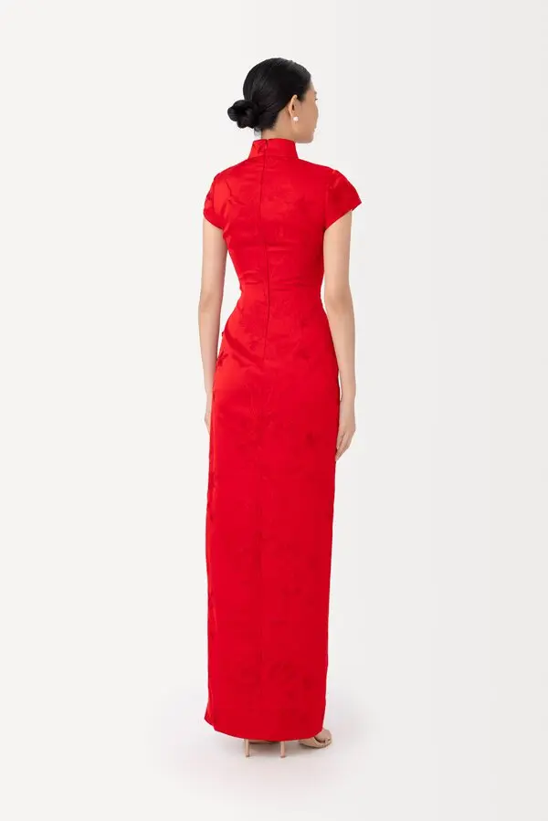 SAU LEE Isabella Embroidered Satin Gown
