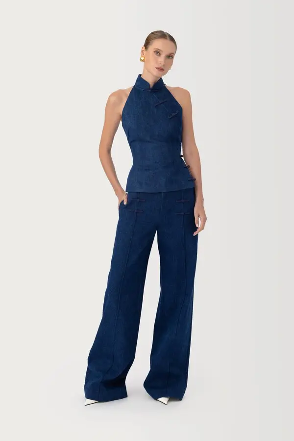 SAU LEE Mason Wide-leg Denim Trousers
