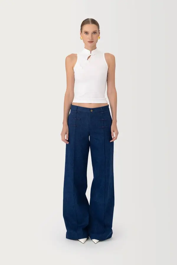 SAU LEE Mason Wide-leg Denim Trousers