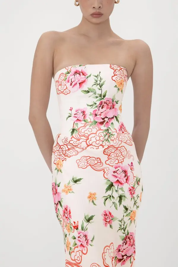 SAU LEE Alisa Strapless Floral Print Maxi Gown