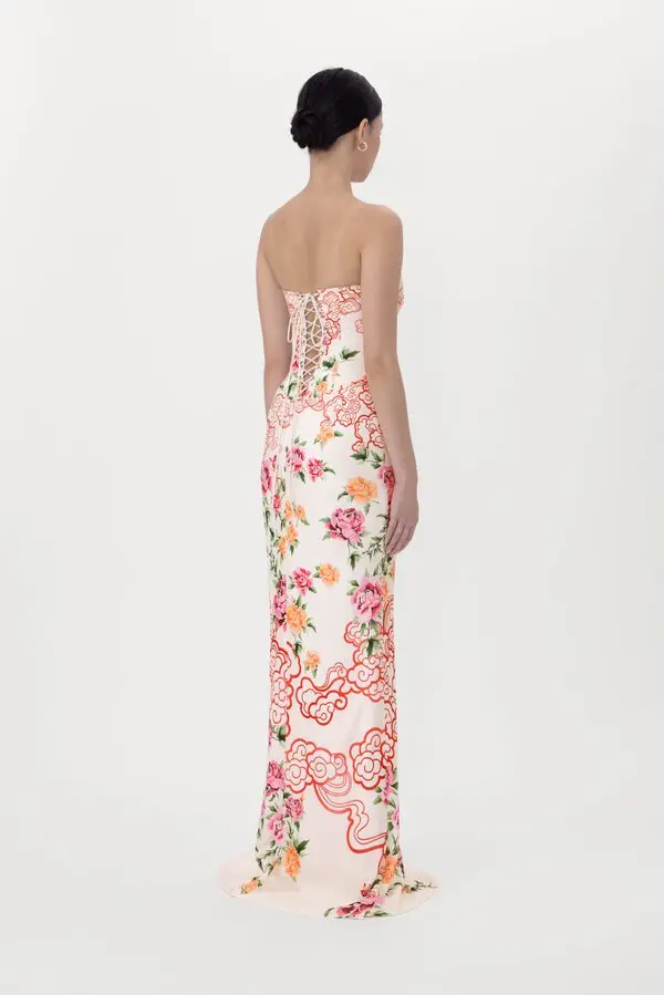 SAU LEE Alisa Strapless Floral Print Maxi Gown