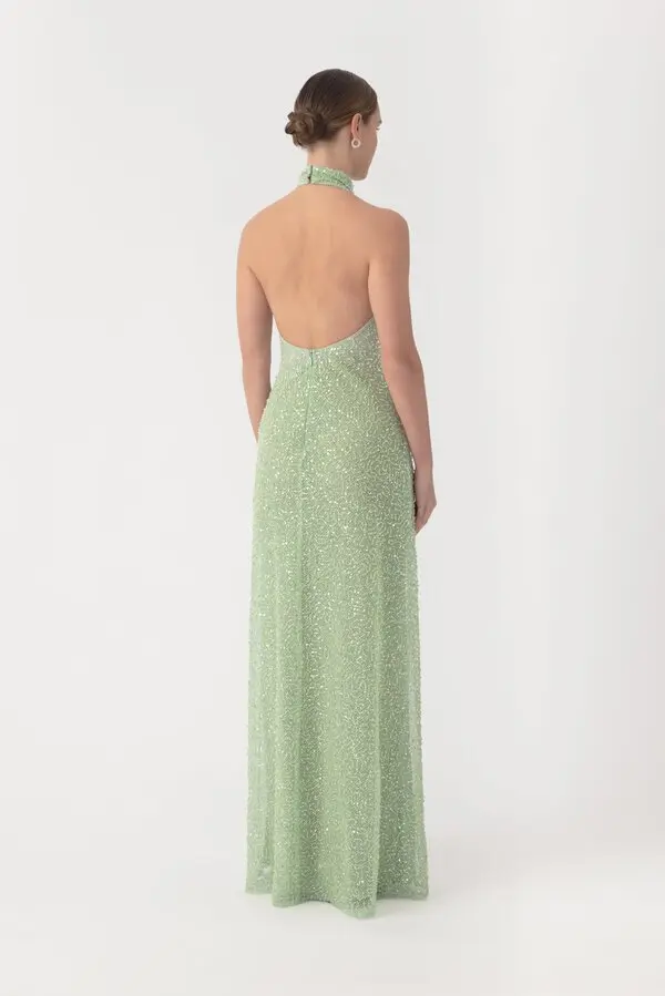 SAU LEE Grace Beaded Maxi Cheongsam Dress