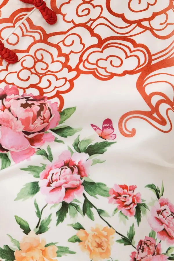 SAU LEE Fiora Peony & Clouds Print Satin Scarf Top