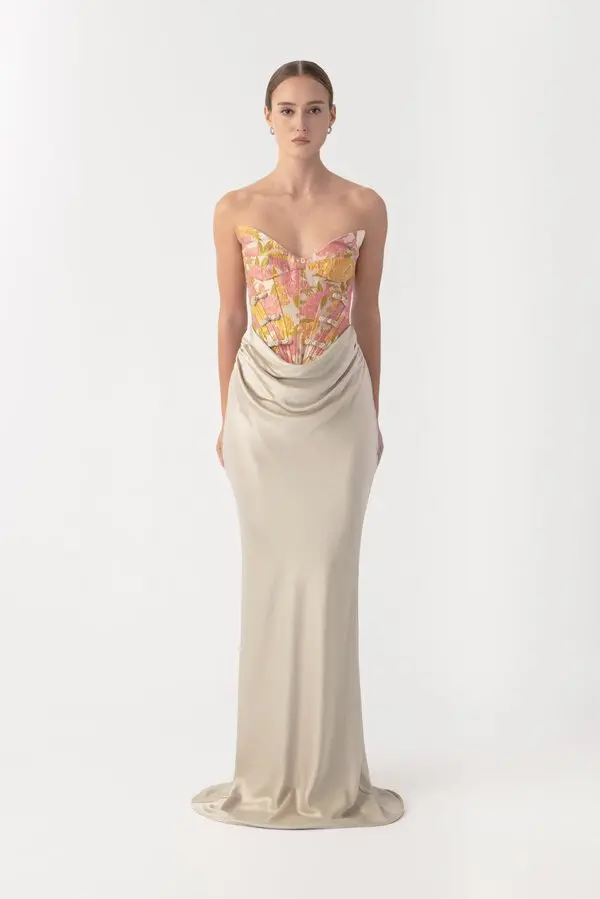 SAU LEE Sandrine Gown - Beige Multi