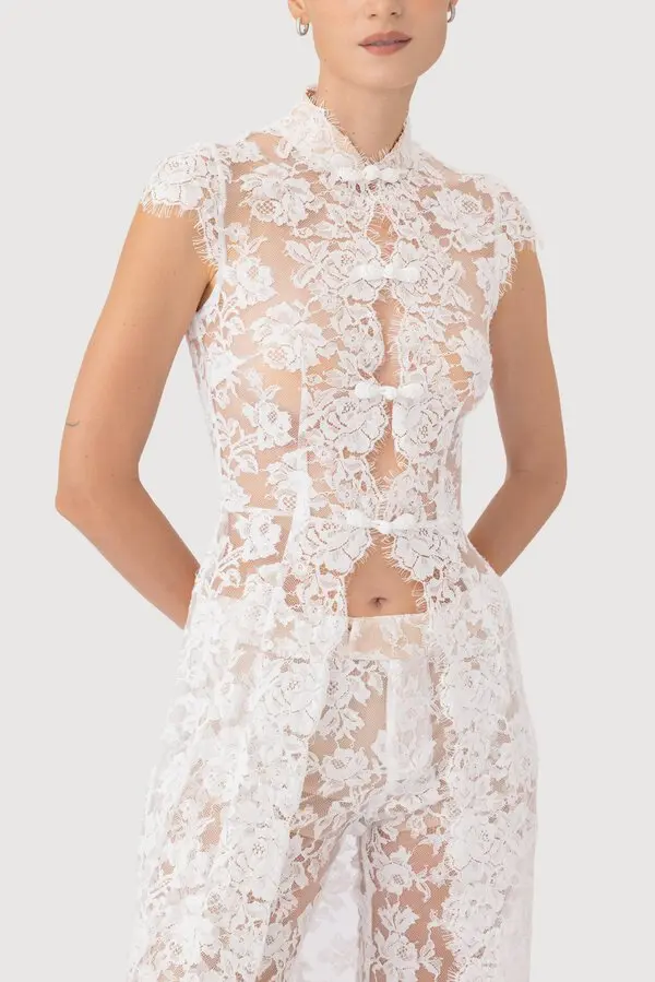 SAU LEE Saphina Lace Sheer Top