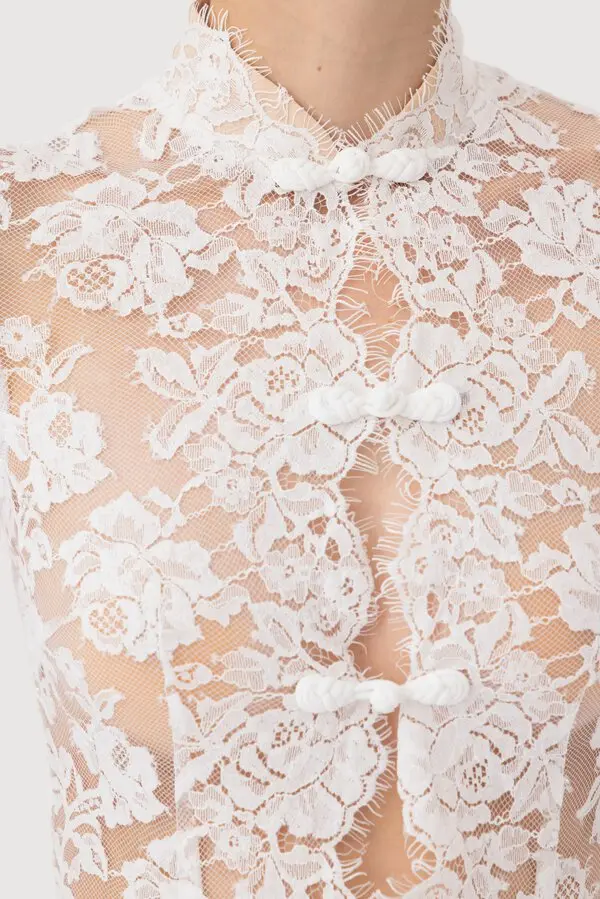 SAU LEE Saphina Lace Sheer Top