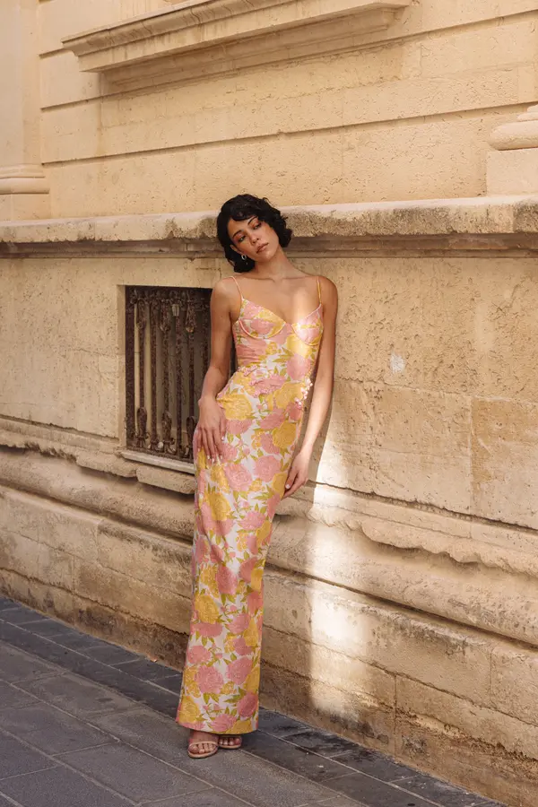 SAU LEE Rosella Floral Jacquard Gown - Pink Multi