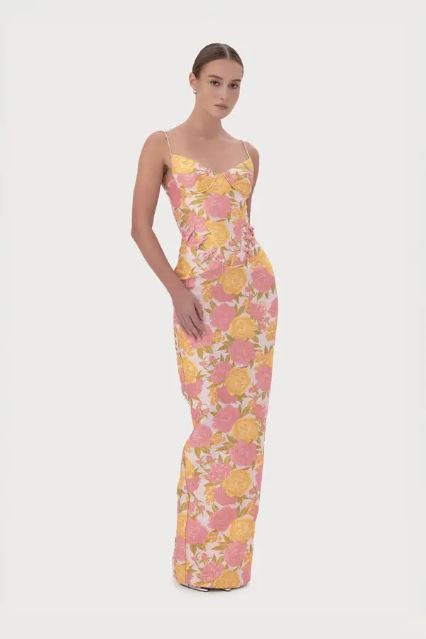 SAU LEE Rosella Floral Jacquard Gown