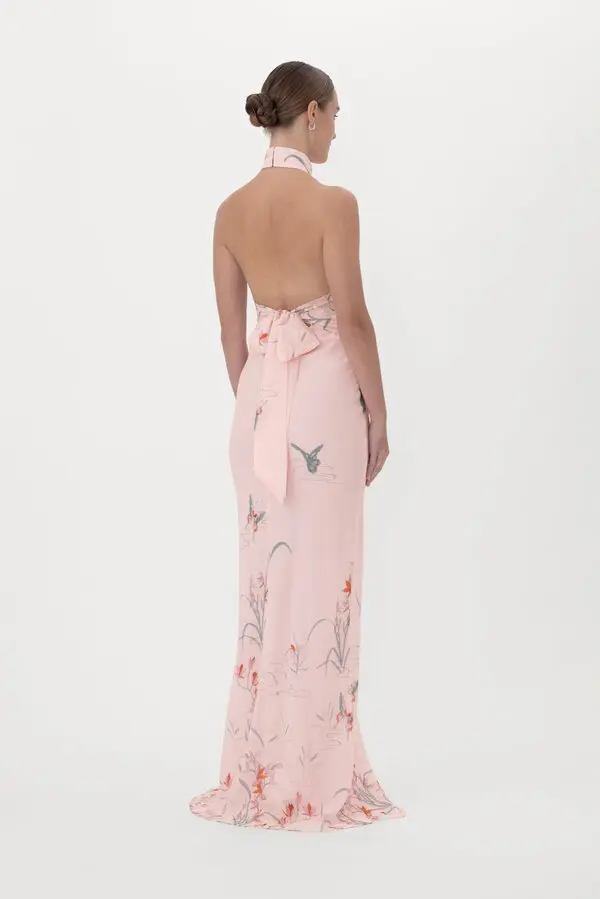 SAU LEE Nikita Embroidered Chiffon Halter Neck Maxi Dress