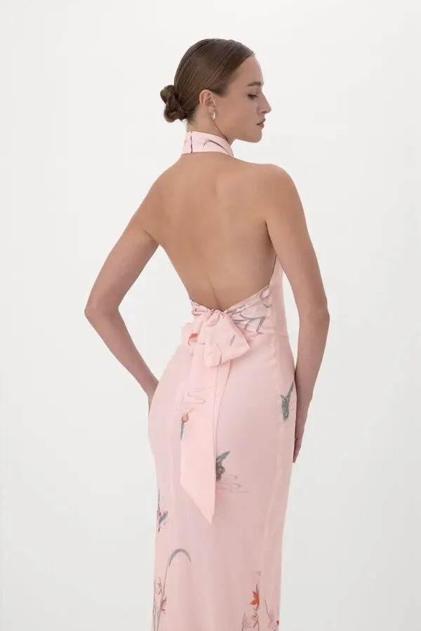 SAU LEE Nikita Embroidered Chiffon Halter Neck Maxi Dress