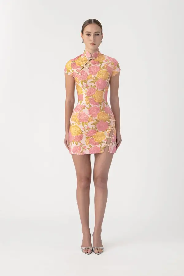 SAU LEE Jada Floral Jacquard Cheongsam Mini Dress - Pink Multi