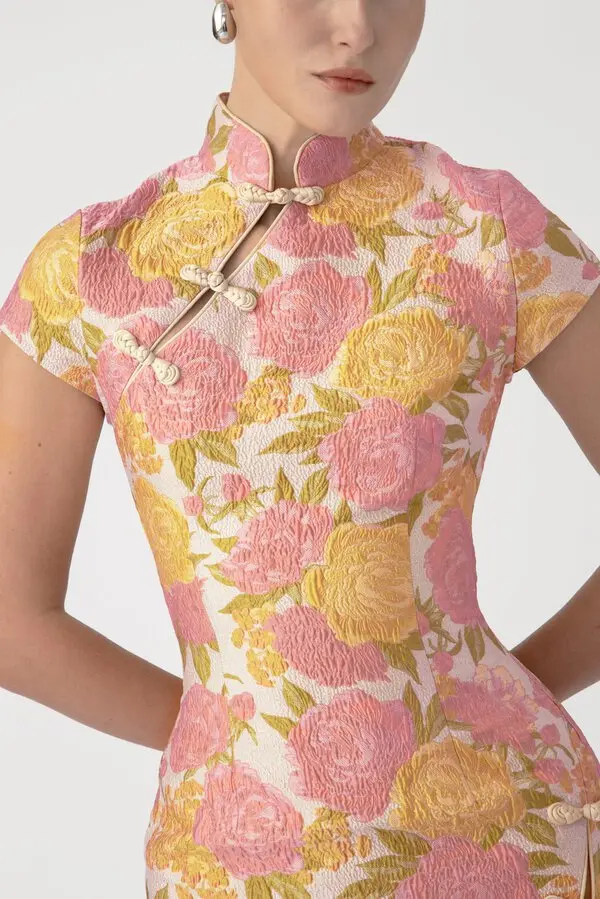 SAU LEE Jada Floral Jacquard Cheongsam Mini Dress - Pink Multi