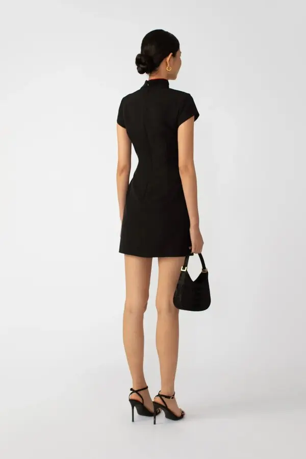 SAU LEE Isa Mini Dress With Mandarin Collar And Asymmetrical Slits