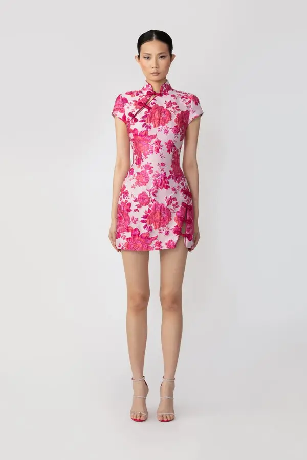 SAU LEE Jada Jacquard Mini Dress - Pink Multi