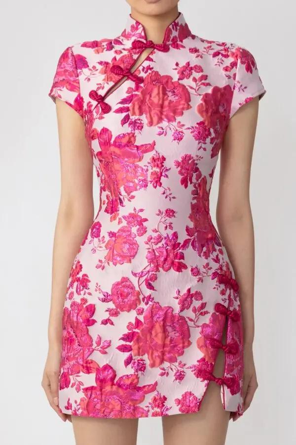 SAU LEE Jada Jacquard Mini Dress - Pink Multi
