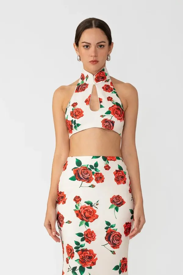 SAU LEE Riley Rosa Print Halter Top