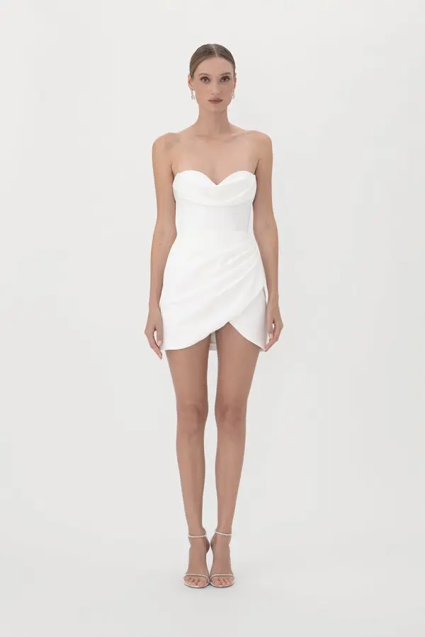 SAU LEE Thea Crepe Corset Mini Dress With Bow Train