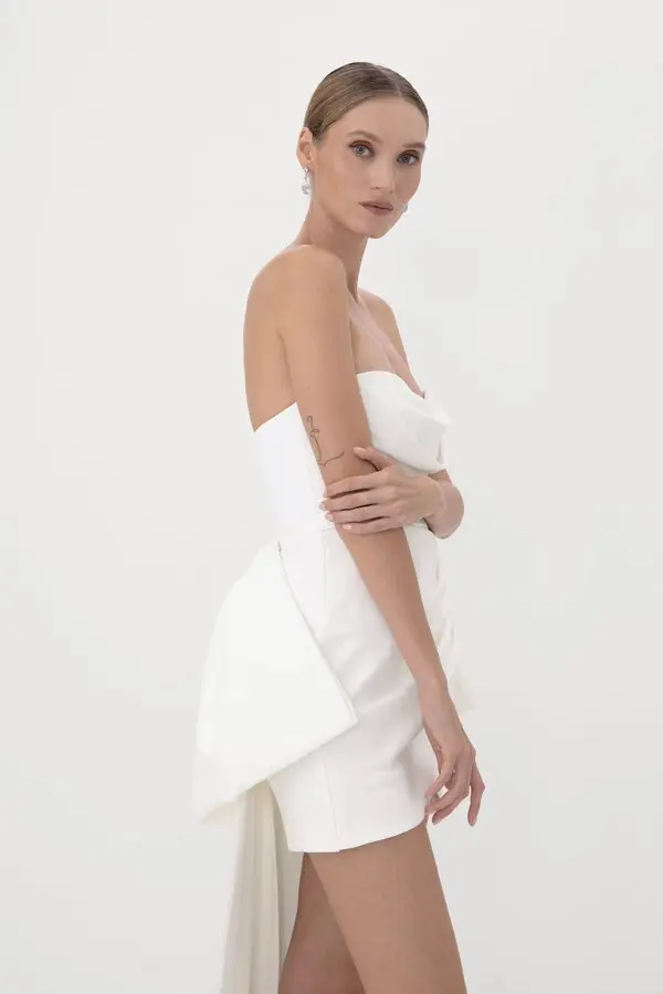 SAU LEE Thea Crepe Corset Mini Dress With Bow Train