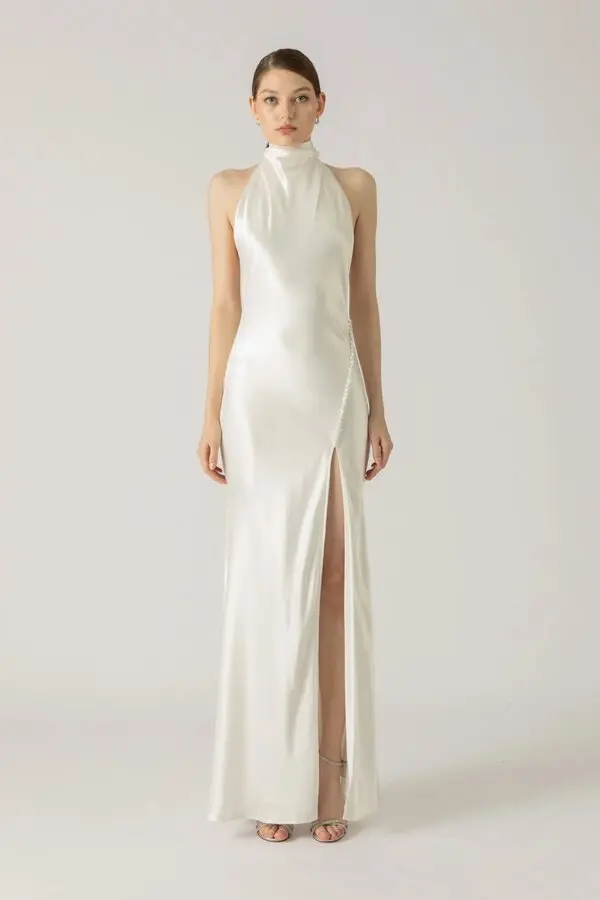 SAU LEE Penelope Backless Satin Gown - Ivory