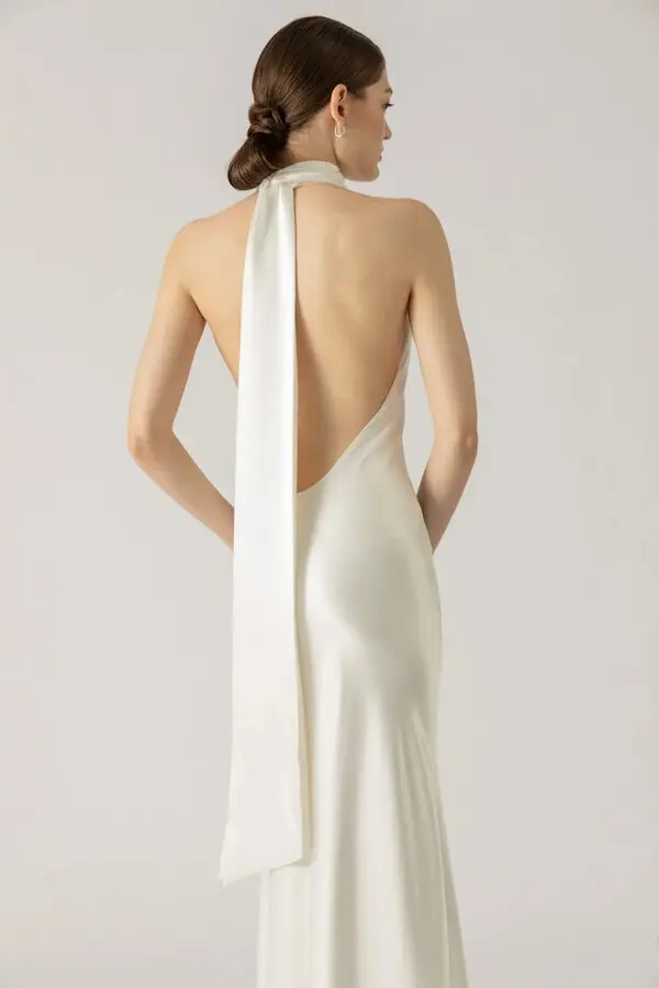SAU LEE Penelope Backless Satin Gown - Ivory