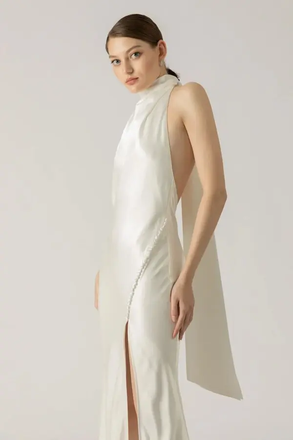SAU LEE Penelope Backless Satin Gown - Ivory