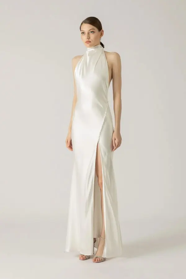 SAU LEE Penelope Backless Satin Gown - Ivory