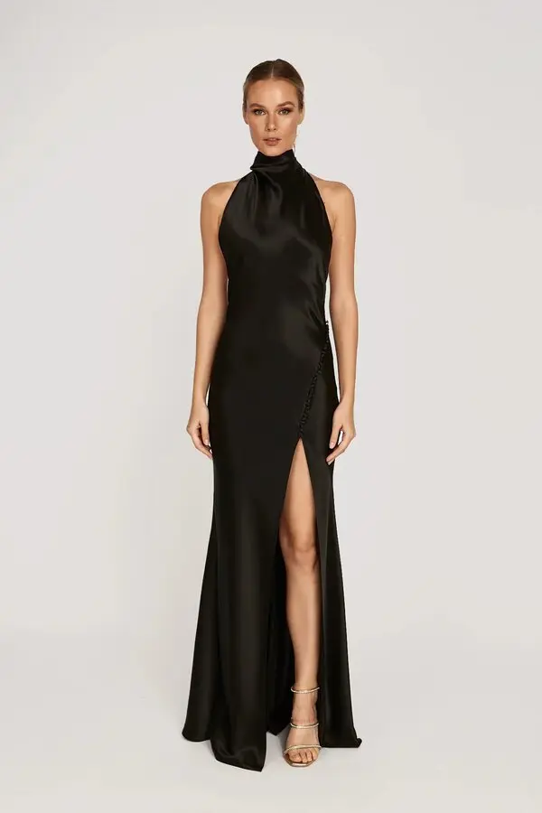 SAU LEE Penelope Backless Satin Gown - Black
