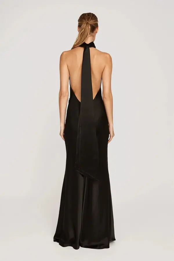 SAU LEE Penelope Backless Satin Gown - Black