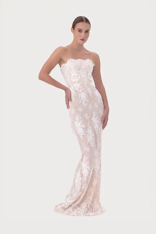 SAU LEE Chantal Corded Lace Gown