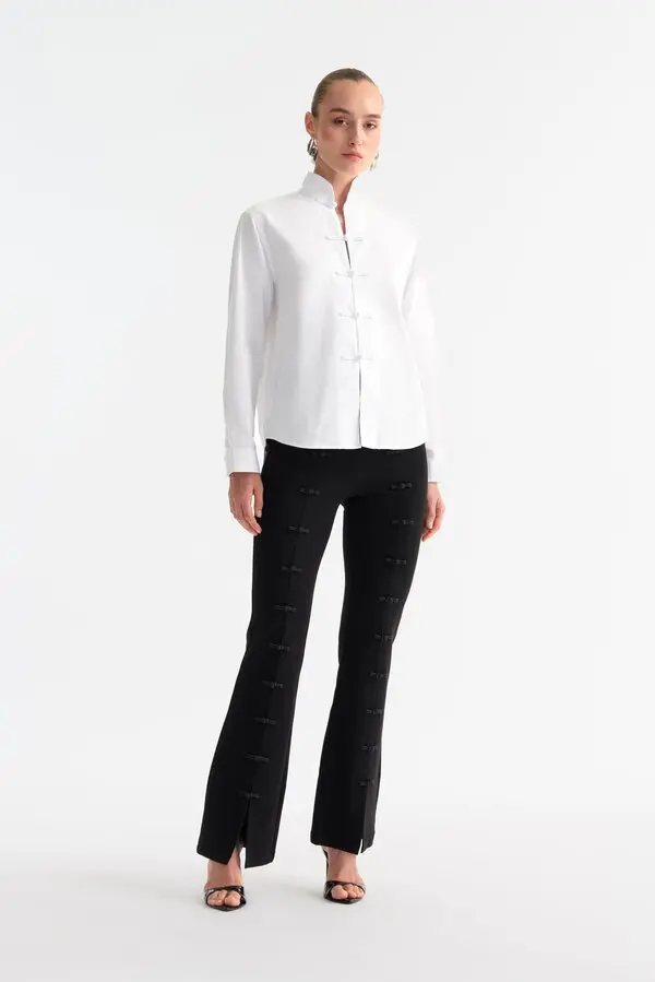 SAU LEE Harlow Mandarin Collar Pankou Button Shirt