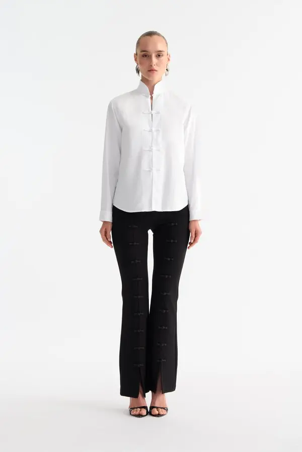 SAU LEE Harlow Mandarin Collar Pankou Button Shirt