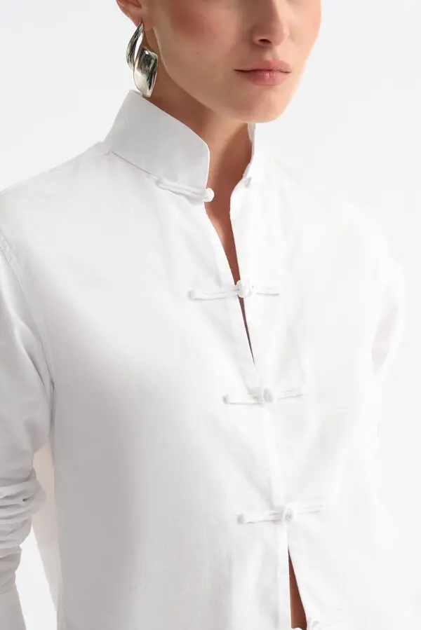 SAU LEE Harlow Mandarin Collar Pankou Button Shirt