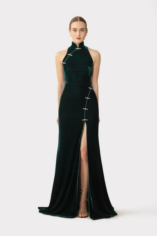 SAU LEE Ariana Velvet Gown - Emerald