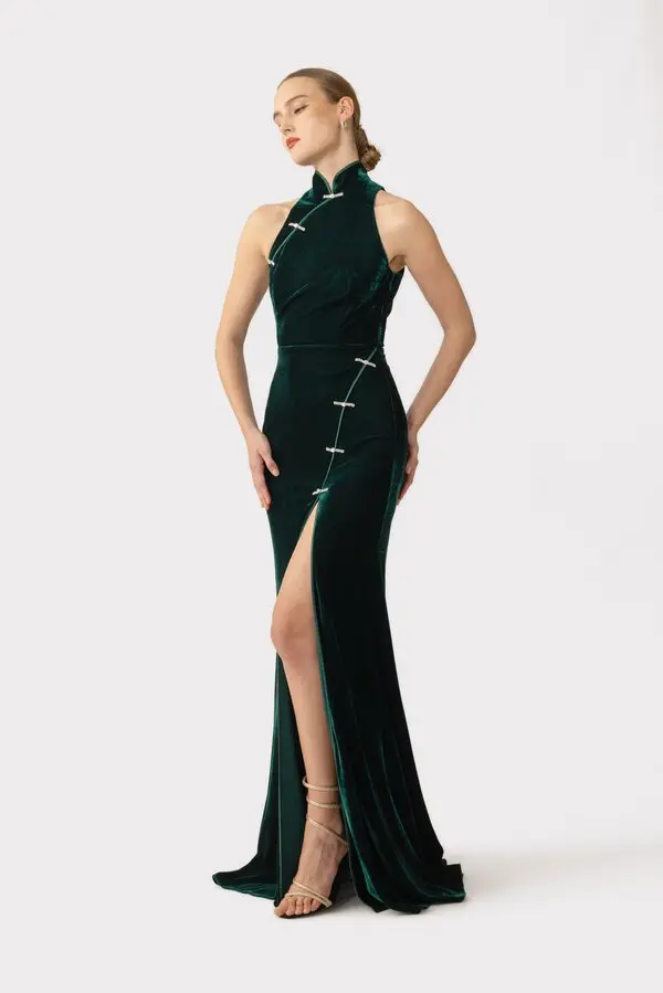 SAU LEE Ariana Velvet Gown - Emerald