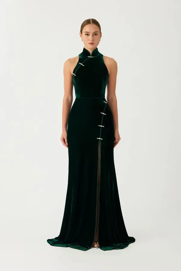 SAU LEE Ariana Velvet Gown - Emerald