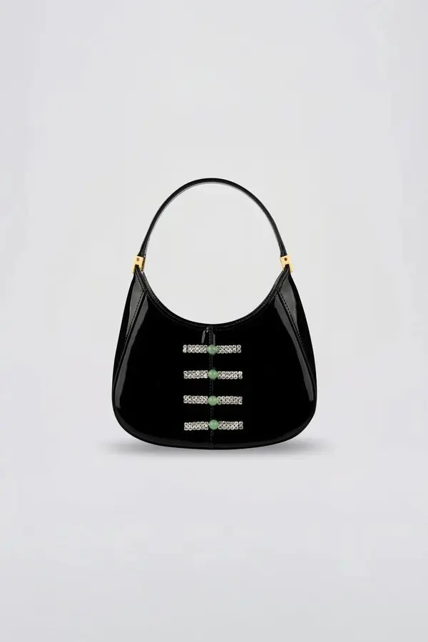 SAU LEE HANDBAGS Mini Sau Patent Bag With Crystal And Jade Embellishments