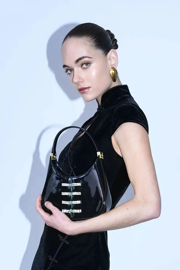 SAU LEE HANDBAGS Mini Sau Patent Bag With Crystal And Jade Embellishments